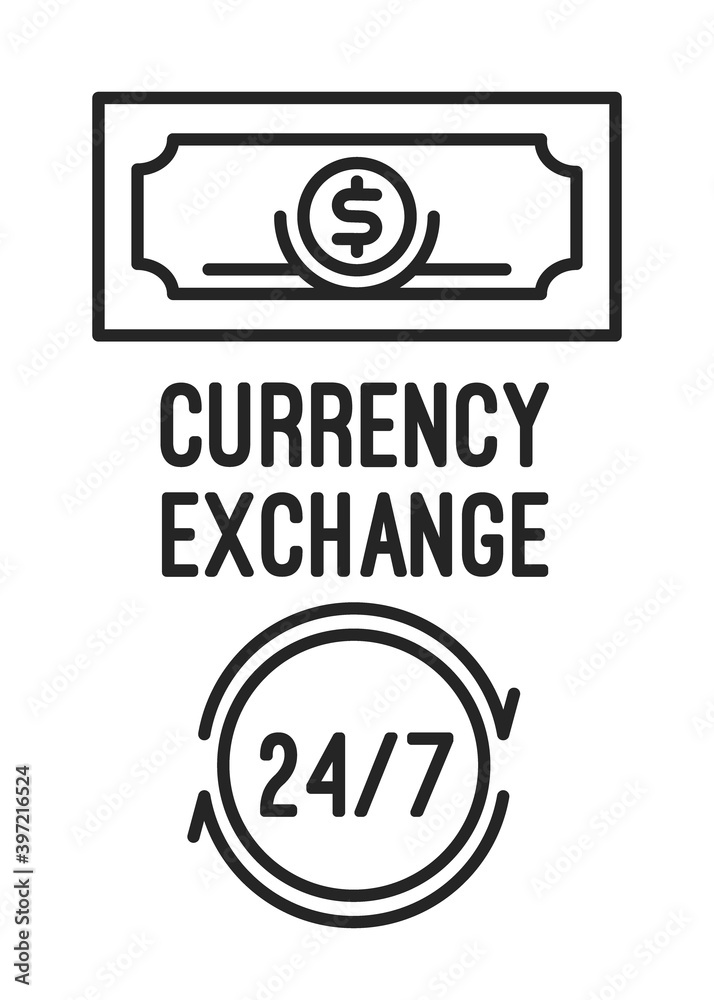 Simple line symbols for a currency exchange office. Currency exchange ...