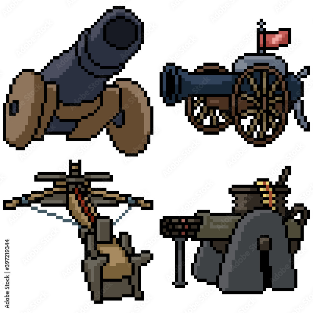 pixel art set isolated cannon turret Stock Vector | Adobe Stock