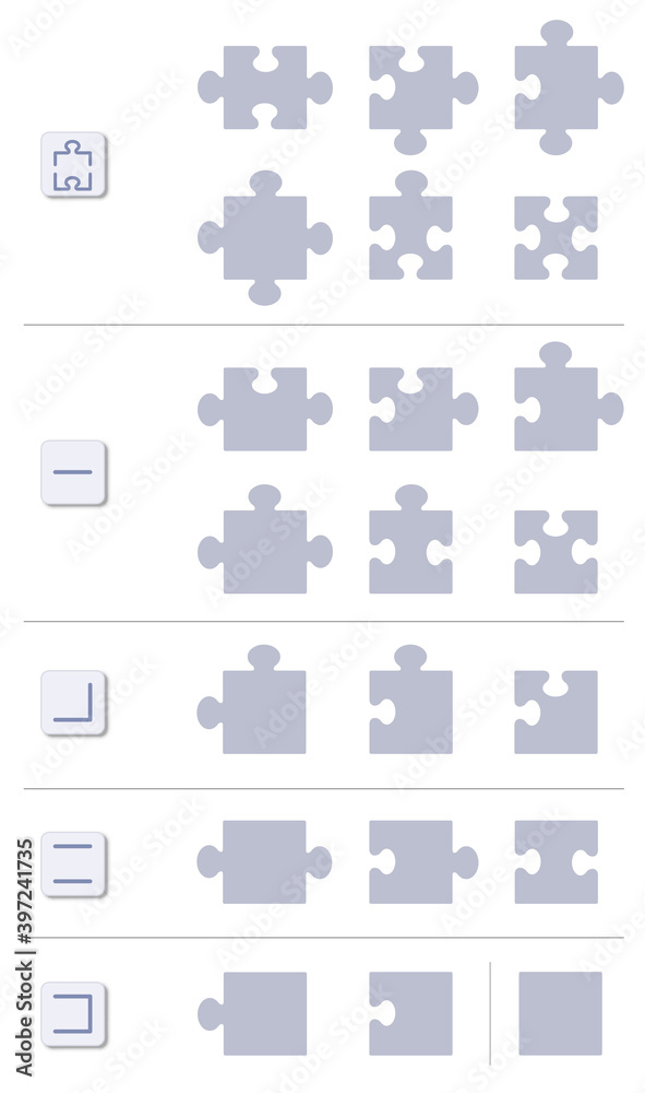 Puzzle shapes. Scientific chart with possible shapes of all 21 ...