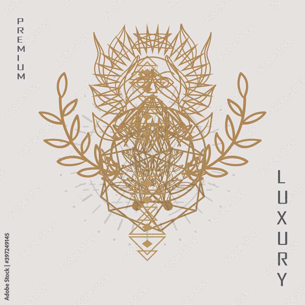 occult ethnic logos, amalgamation of sun gods, ornaments, and nature ...