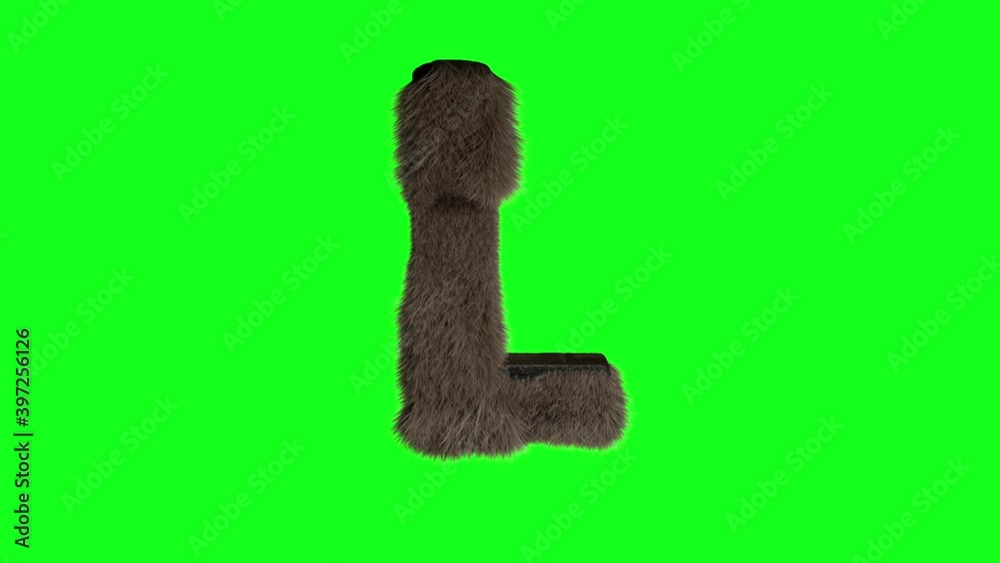 Abstract hairy letter L sign fluffy furry alphabet green screen chroma ...
