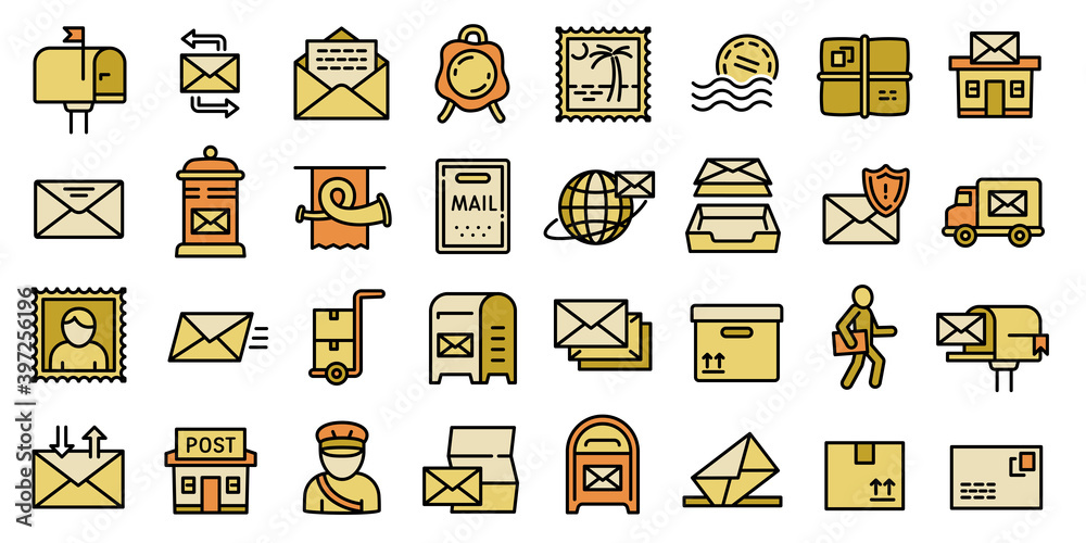 Postman icons set. Outline set of postman vector icons for web design ...