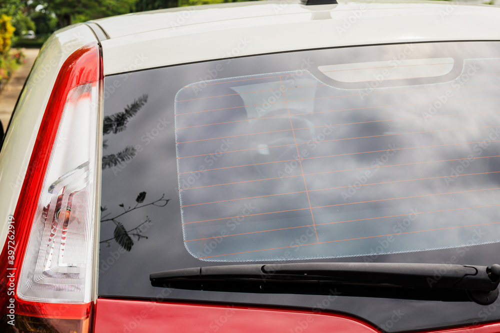 Back view of red car window for sticker mockup Stock Photo | Adobe Stock