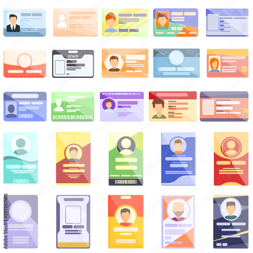 Id card icons set. Cartoon set of id card vector icons for web design Stock Vector | Adobe Stock