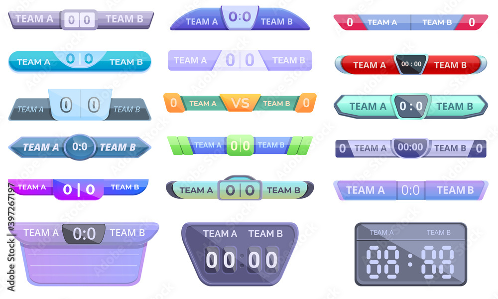 Scoreboard icons set. Cartoon set of scoreboard vector icons for web ...