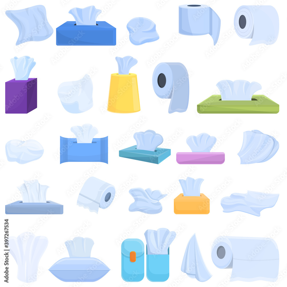 Vetor de Tissue icons set. Cartoon set of tissue vector icons for web ...