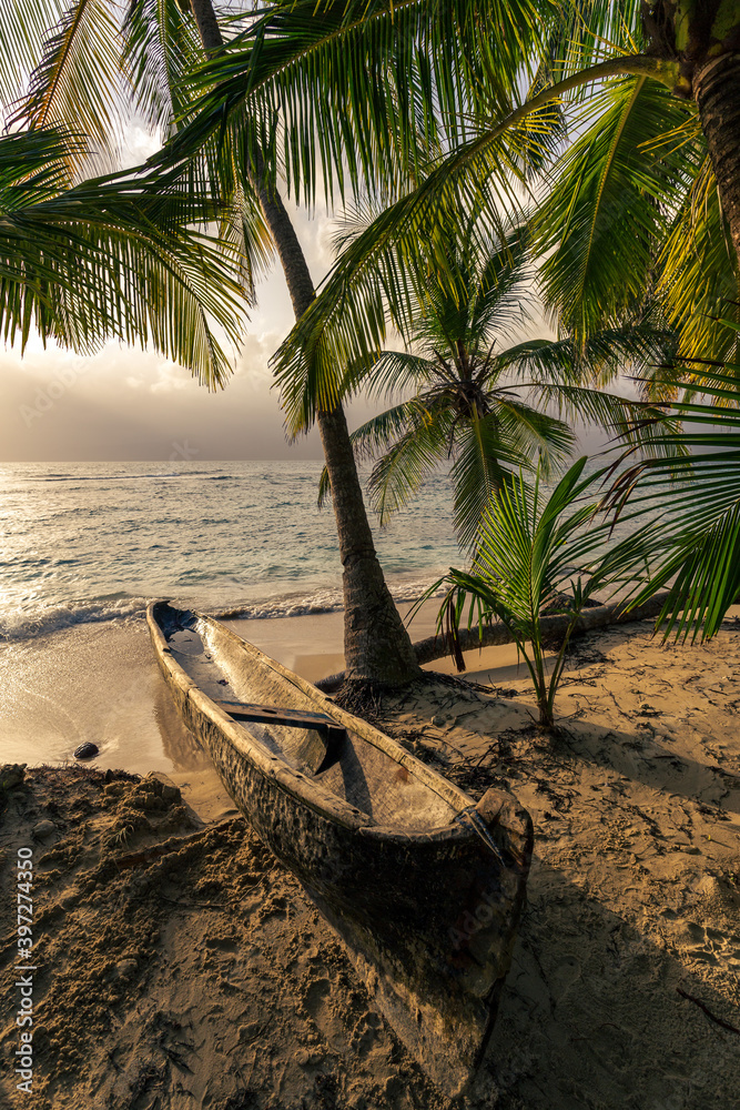 Poster A dugout canoe on a beach – Muurposter | Europosters