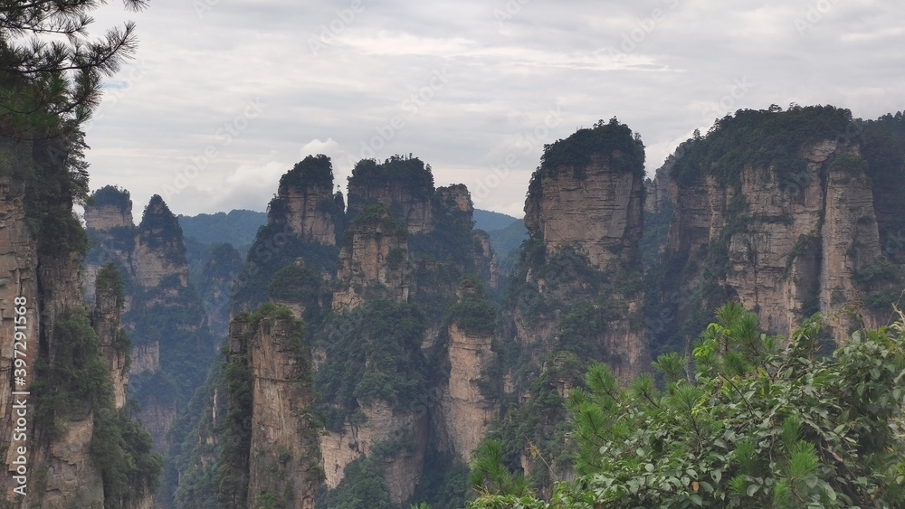 The sandstone pillars. Mountains in the national park Wulingyuan ...