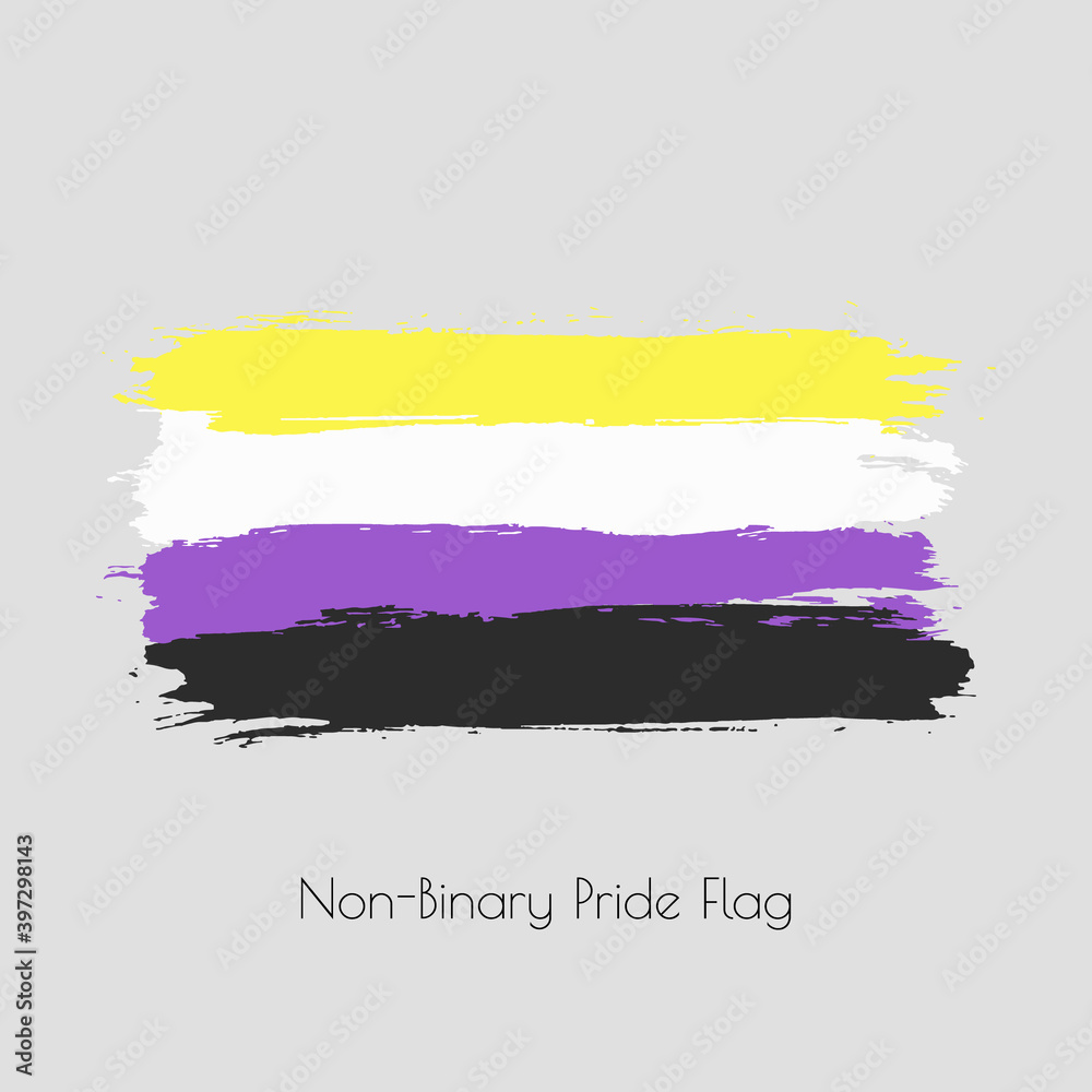 Non-binary lgbt vector watercolor flag. Hand drawn ink dry brush stains ...