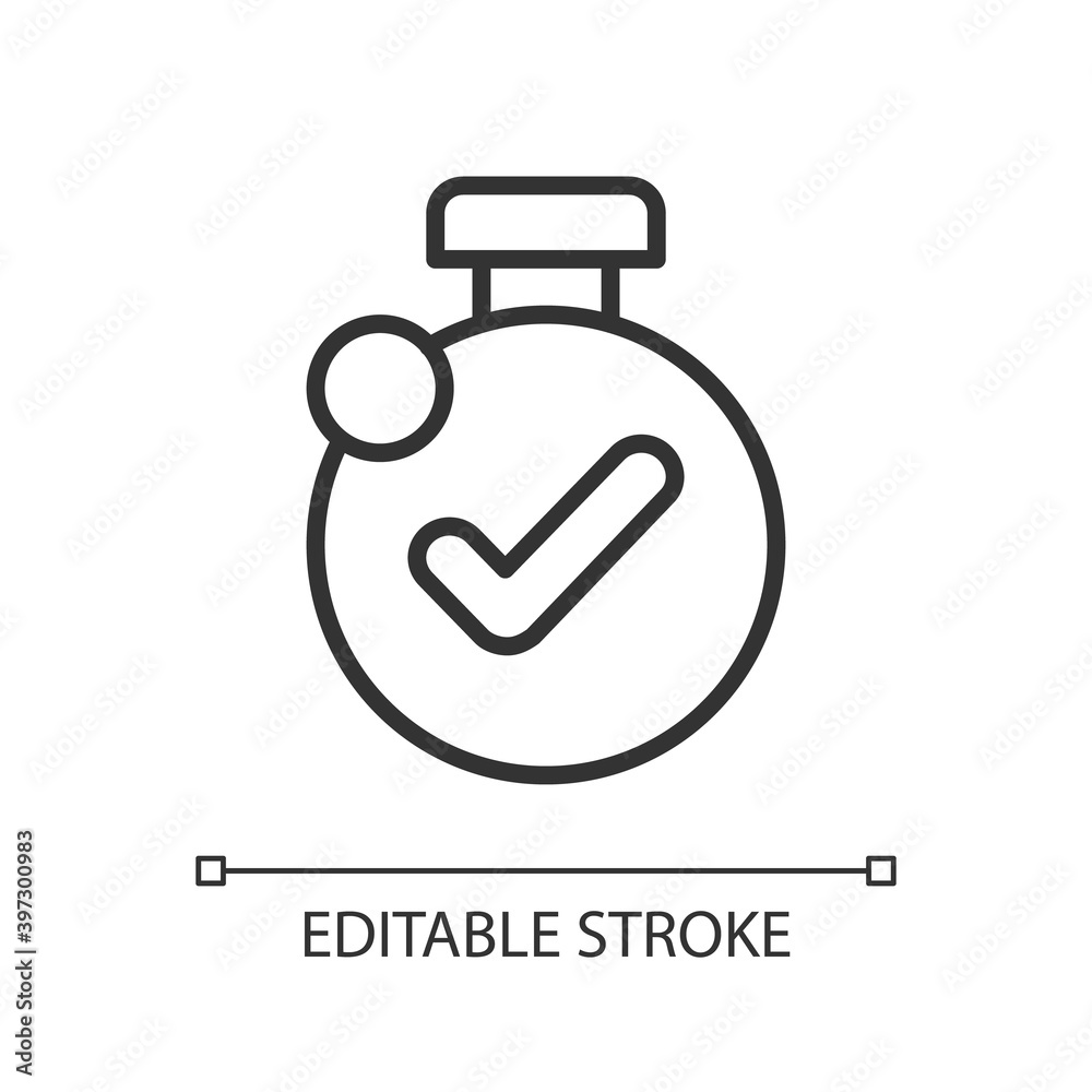 Timer pixel perfect linear icon. Using clock for track time flow ...