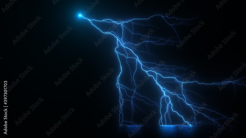 Glowing Thunder Light Effect In Black Background Stock Illustration ...