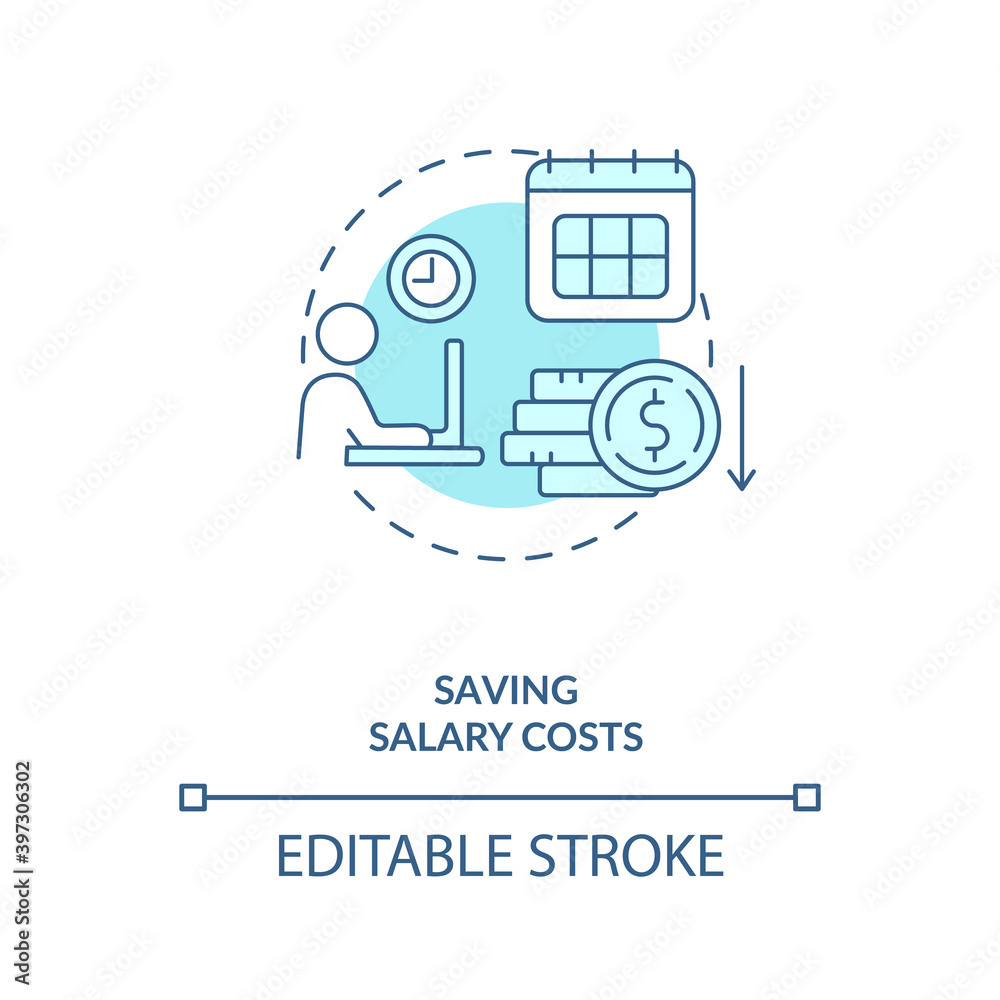 Saving salary costs turquoise concept icon. Reduce business expense ...