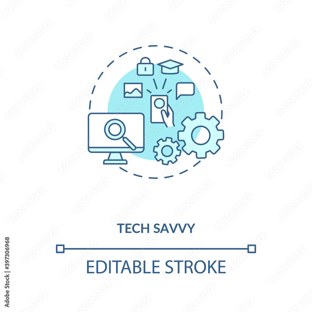 Tech savvy turquoise concept icon. Innovative technology specialist ...