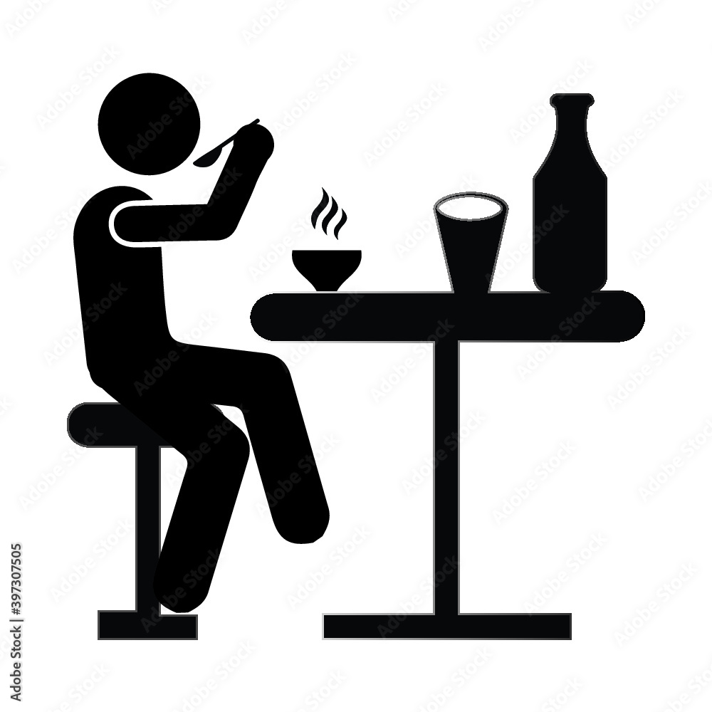 Eating and drinking pictogram. Stick figure vector dining couple icon ...