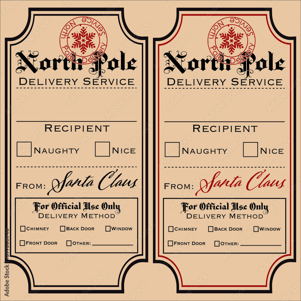 Poster Set of Santa Gift Tags: North Pole Special Delivery Vector ...