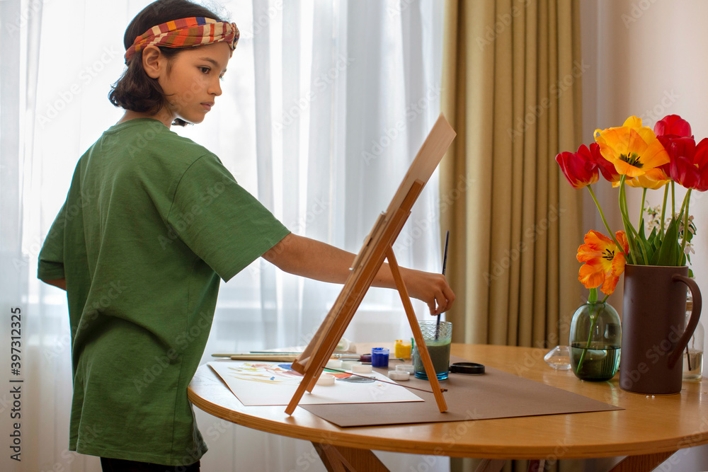 Cute girl drawing at home Stock Photo | Adobe Stock