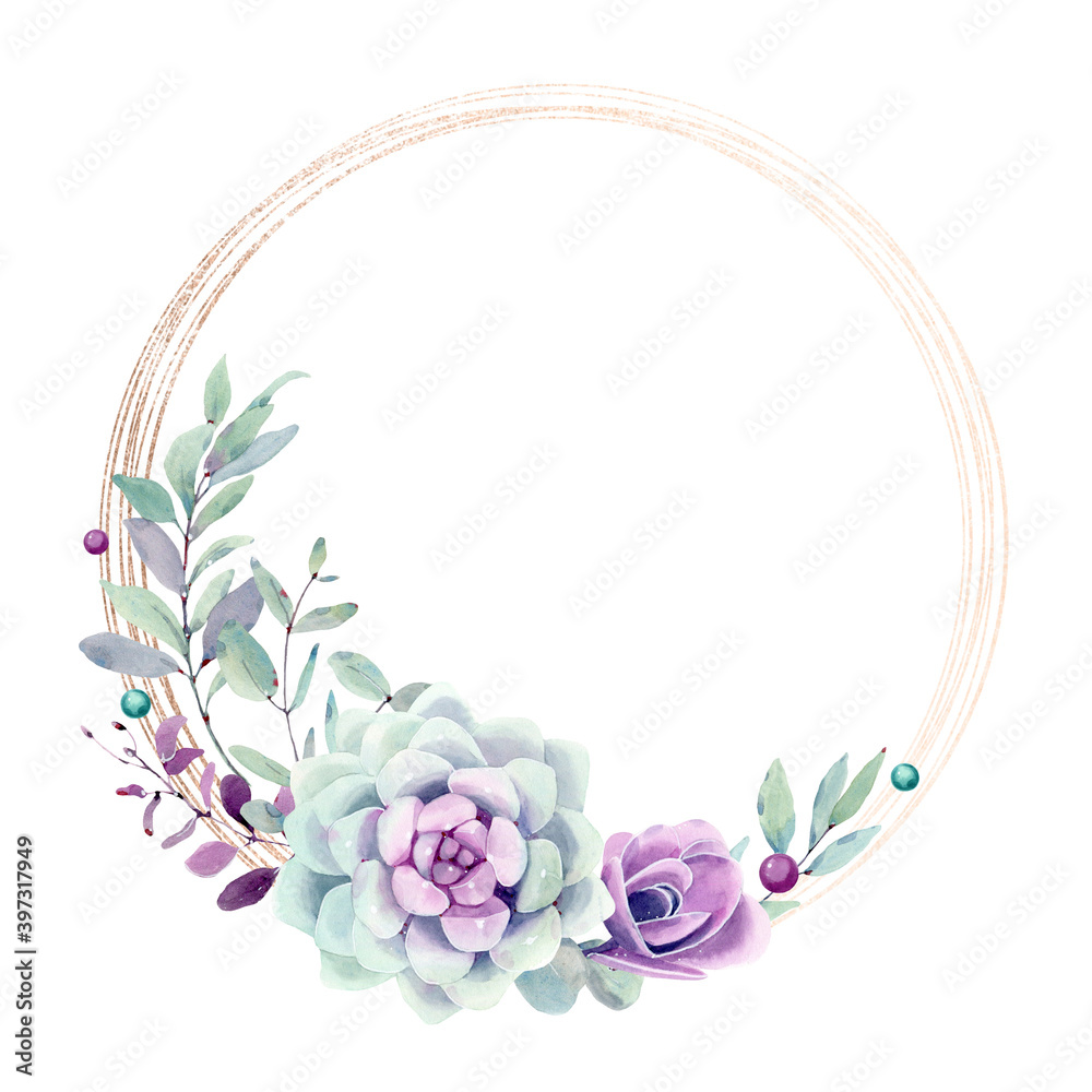 watercolor flower circle frame. Stock Illustration | Adobe Stock