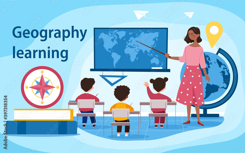 Geography concept. Global science studying the lands, features ...