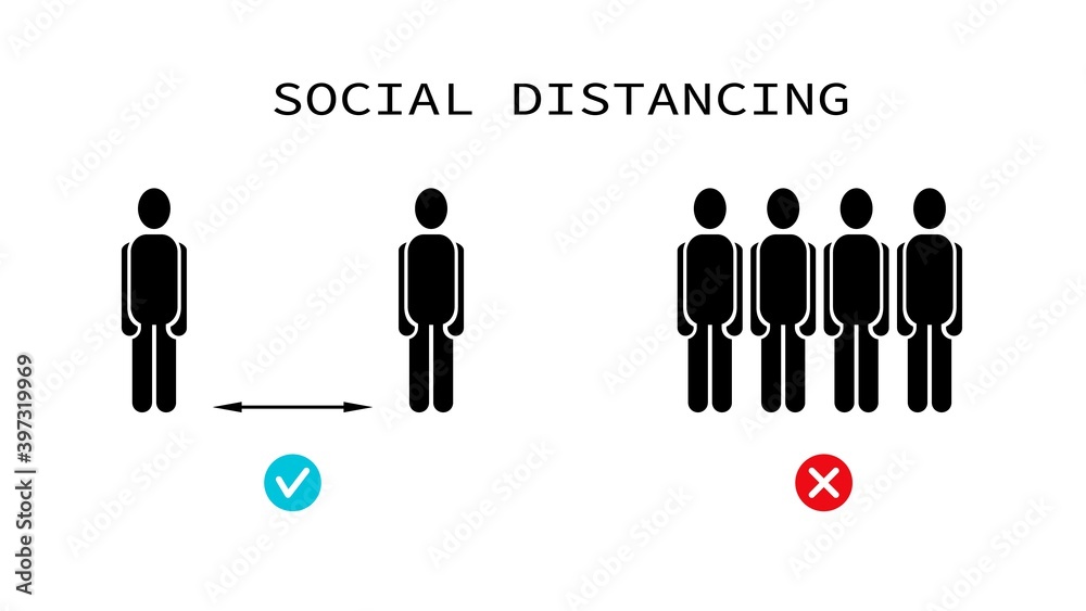 Correct and forbidden coronavirus social distance. Abstract black ...