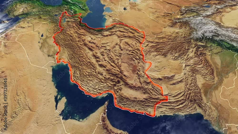 Satellite view of Iran map and borders, physical map Middle East ...