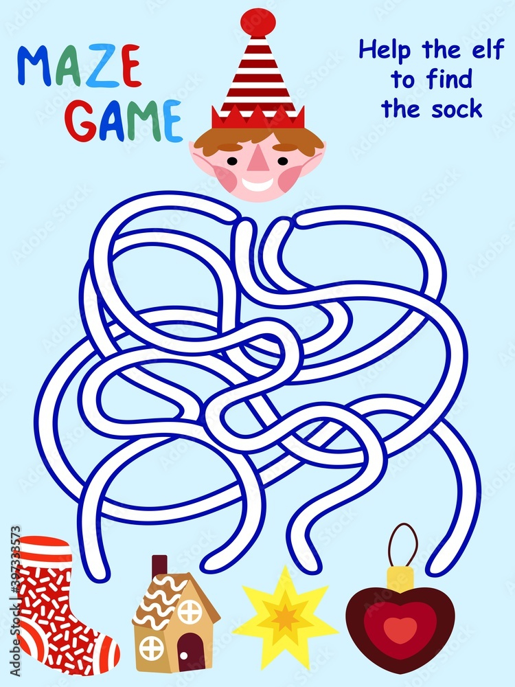 Christmas elf maze game stock vector illustration. Help the elf to find ...