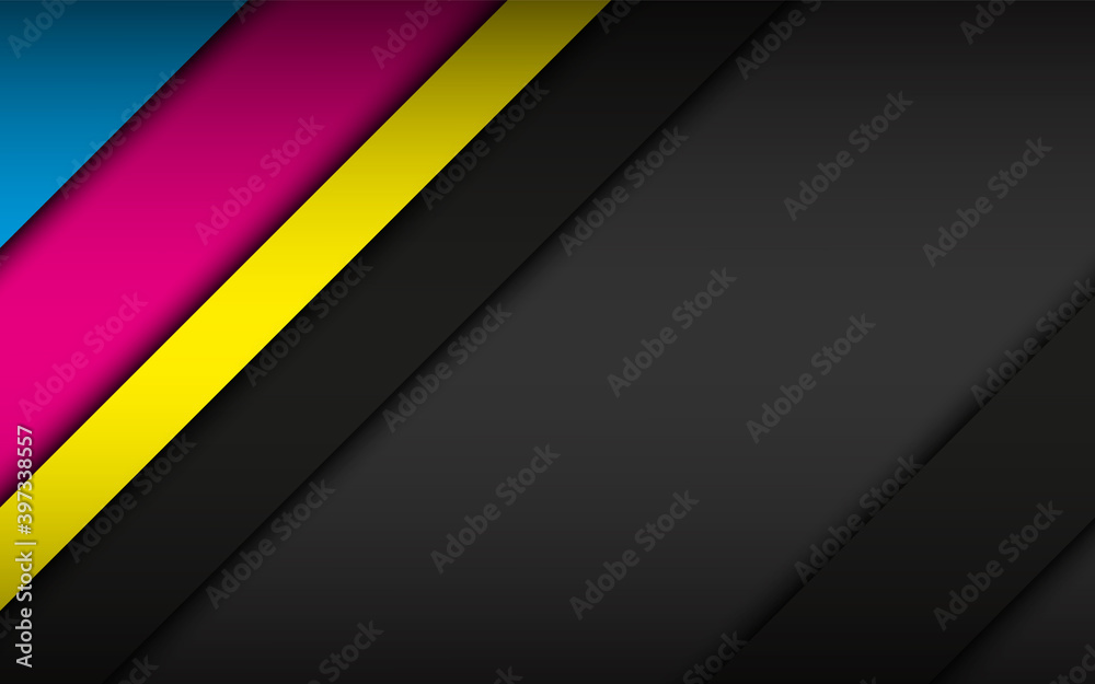 Black modern material background with overlapped layers in cmyk colors ...