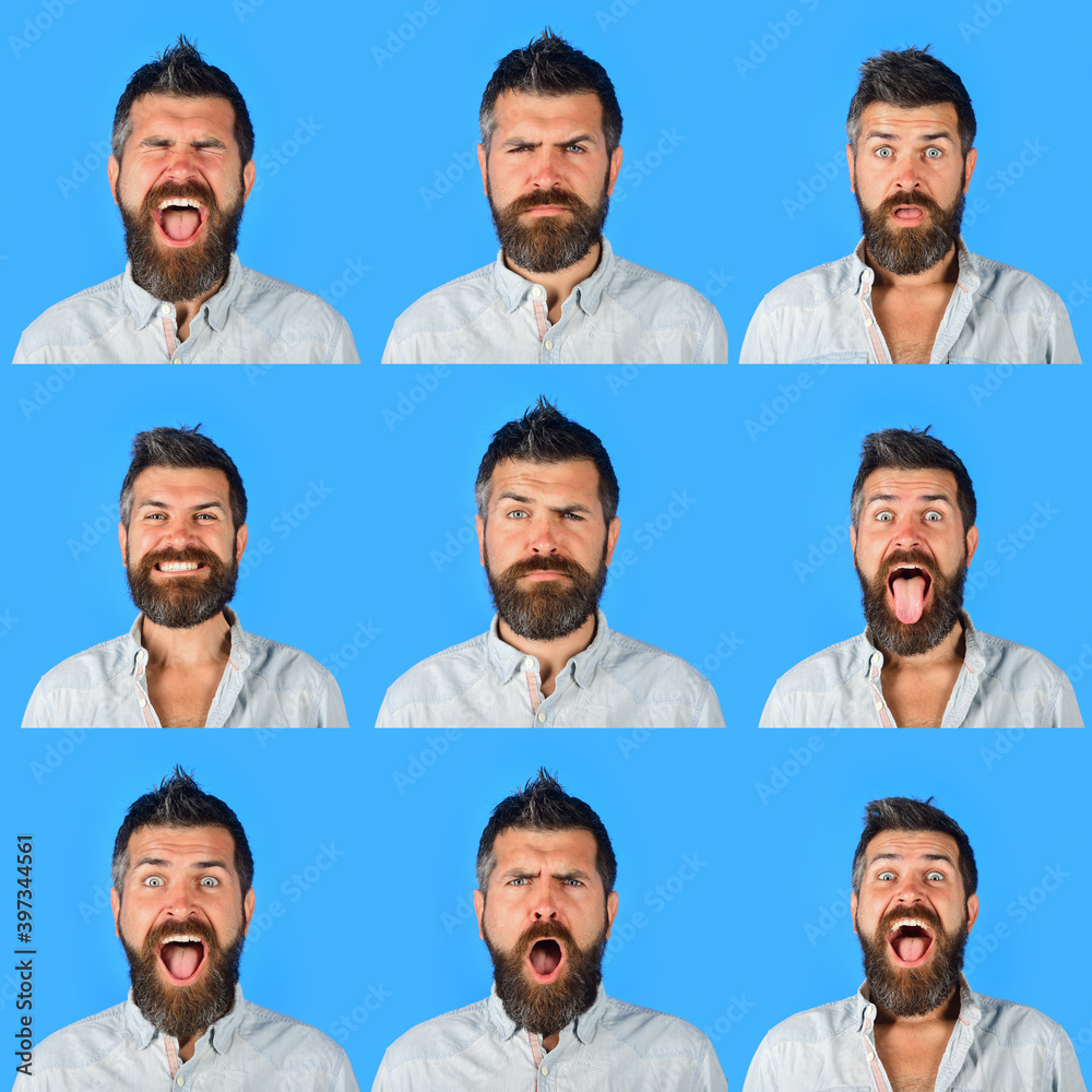 Foto de Face expression. Emotion set of bearded man. Set of human ...