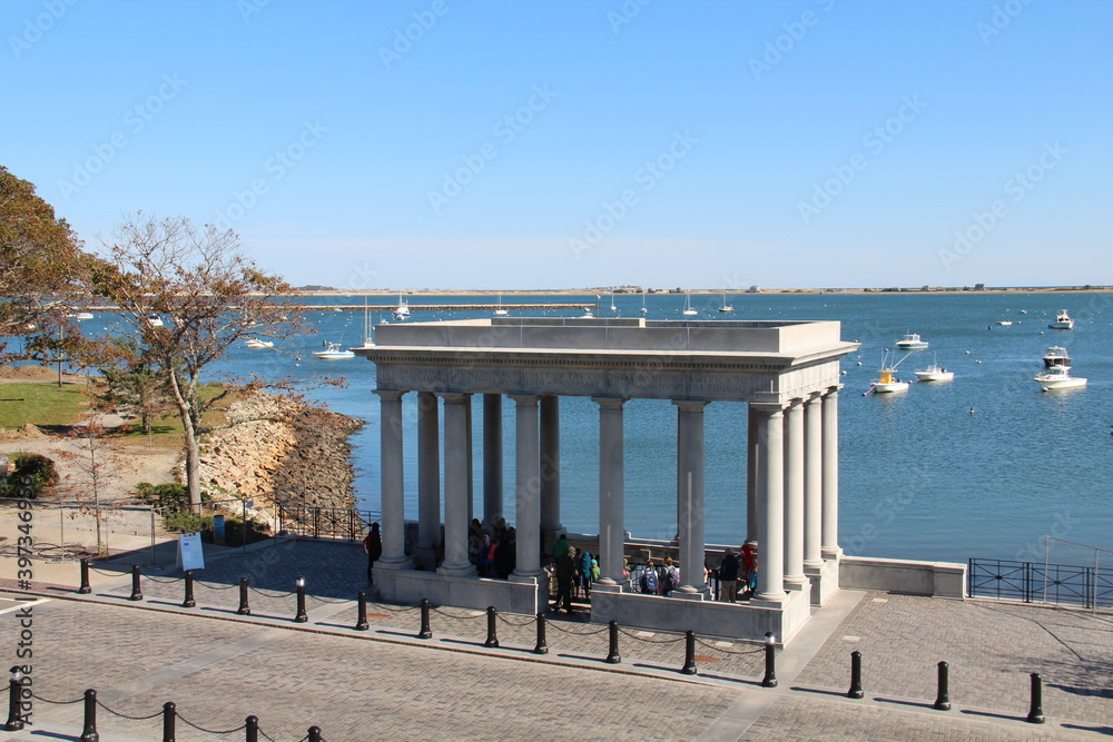 Coles Hill Burial Ground overlooking the Cape cod bay in Massachusetts ...