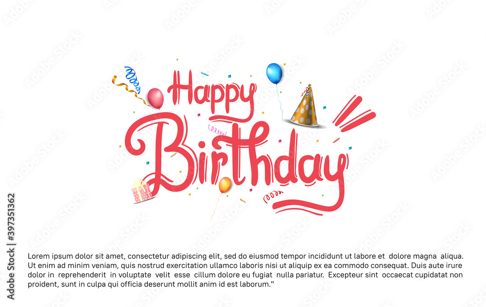 happy birthday typography red color with birthday element isolated on ...