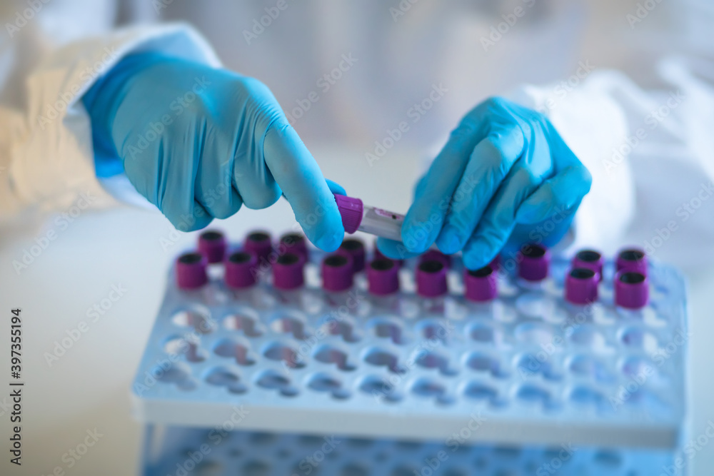 Process of coronavirus testing examination by nurse medic in laboratory ...
