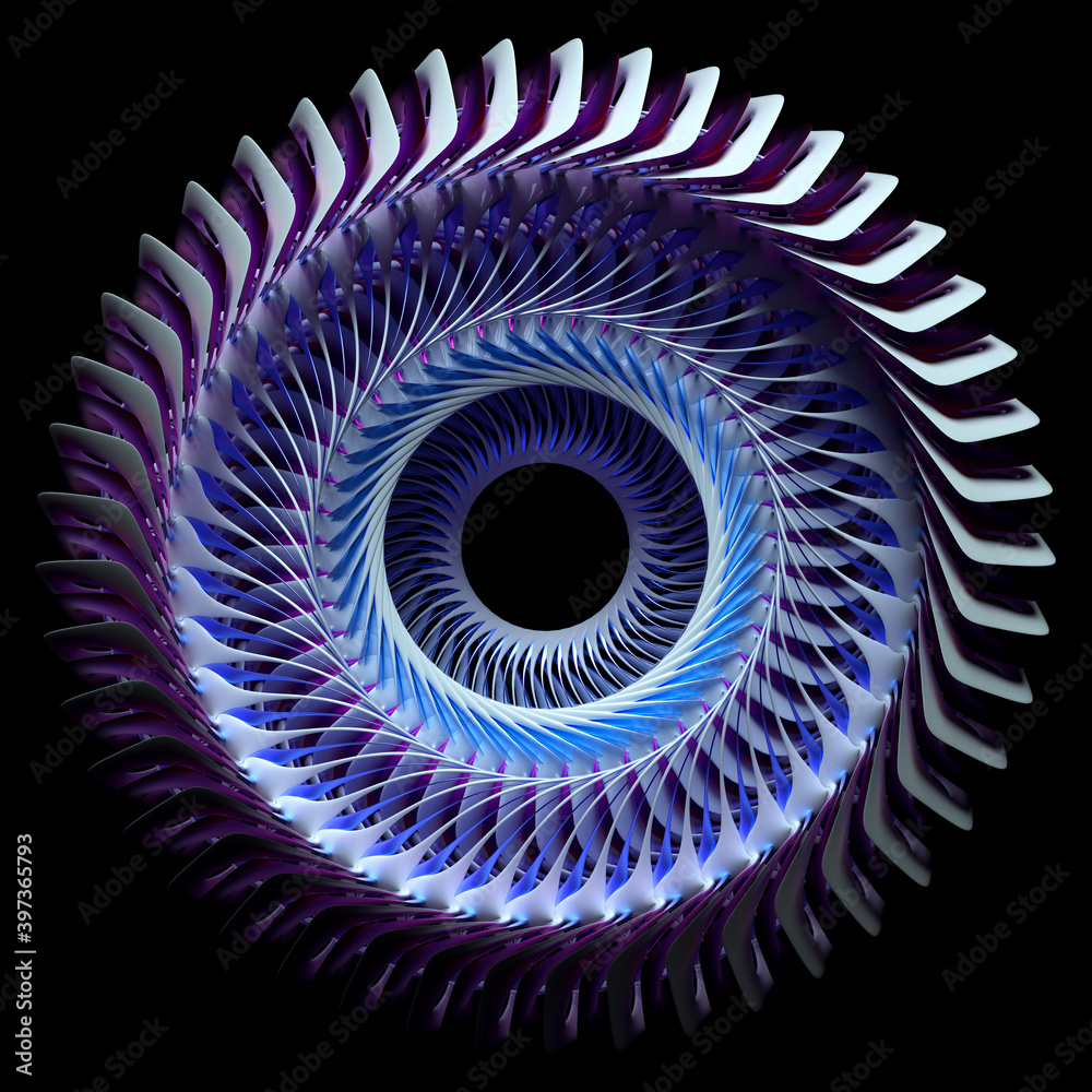 3d render of abstract art with surreal 3d machinery industrial turbine ...