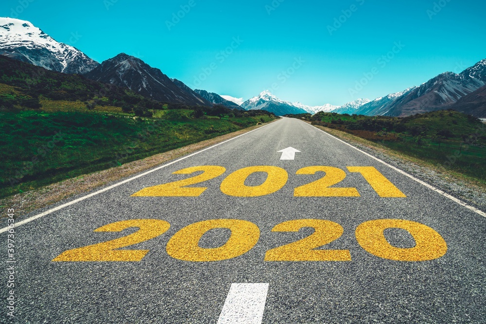 2021 New Year road trip travel and future vision concept . Nature ...