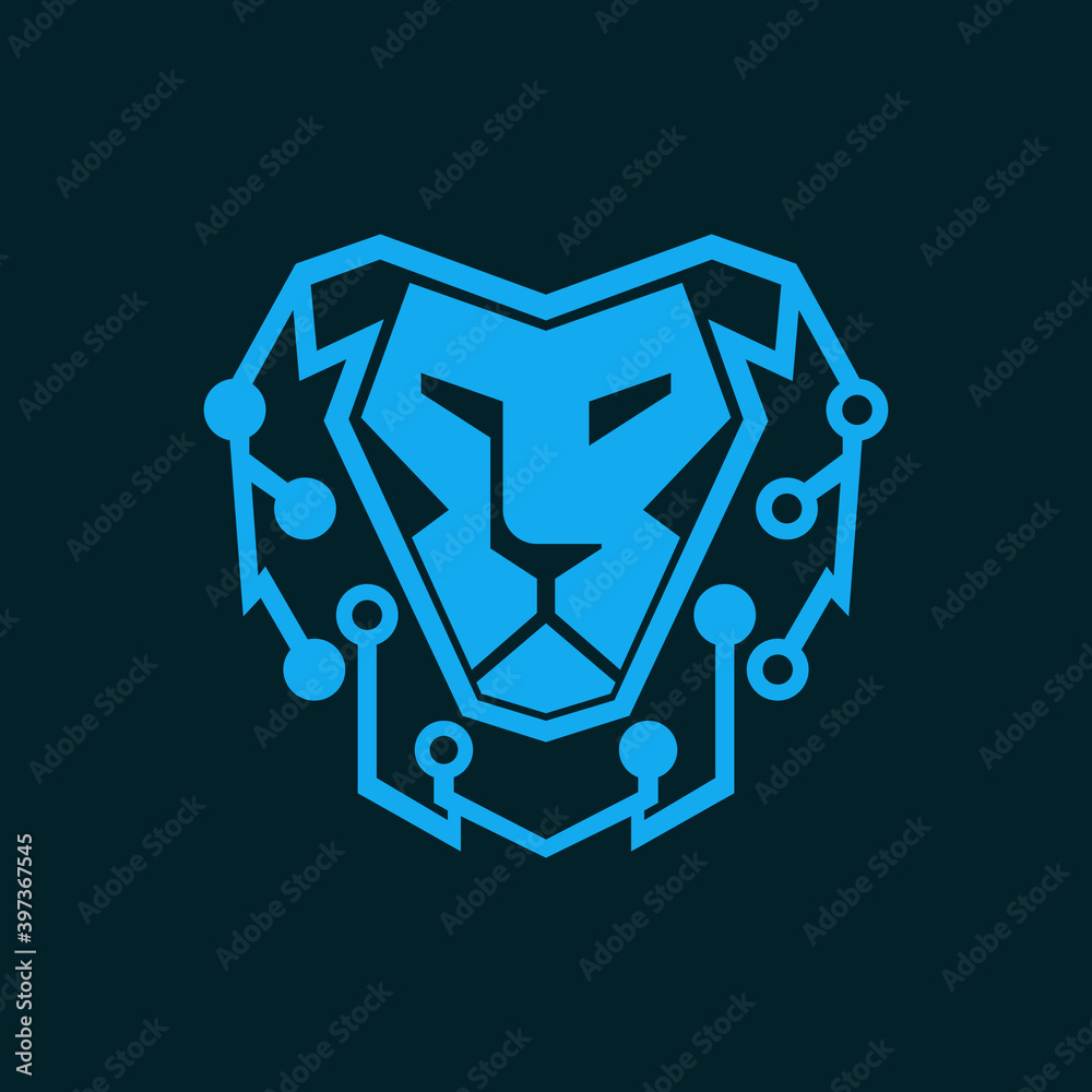 Lion tech logo designs concept. Lion head network technology icon Stock ...