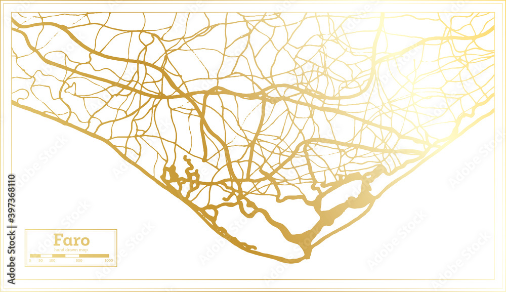 Faro Portugal City Map in Retro Style in Golden Color. Outline Map ...