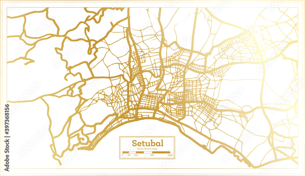 Setubal Portugal City Map in Retro Style in Golden Color. Outline Map ...