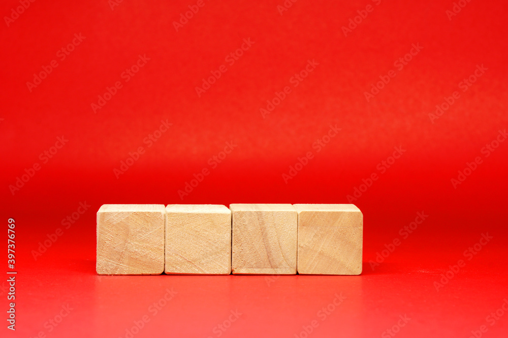 Mockup wood cube block object on red background and copy space - Word ...