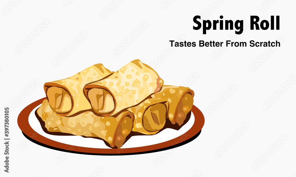 spring roll, isolated fried spring roll on the dish with text and white ...
