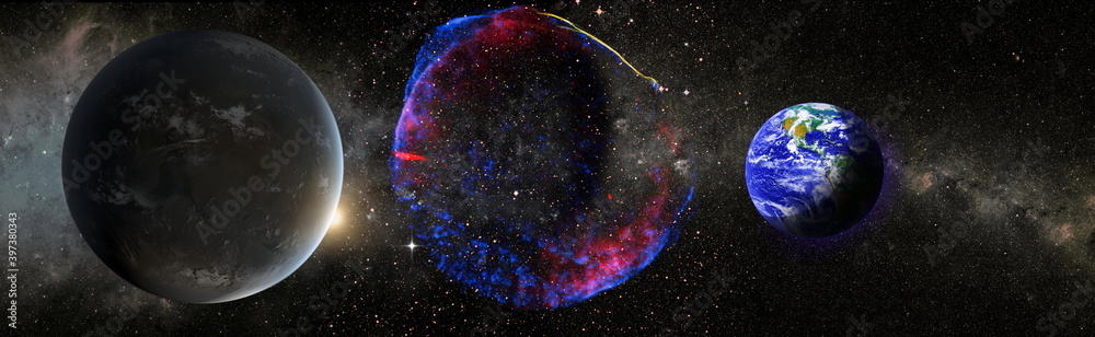 Planet Earth view. The World Globe from Space in a star field showing ...
