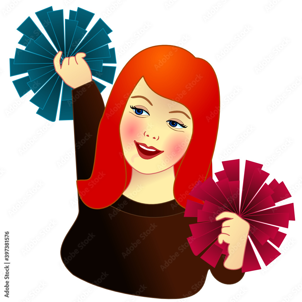 emoji with cheerful cheerleader girl cheering the sports team with her ...