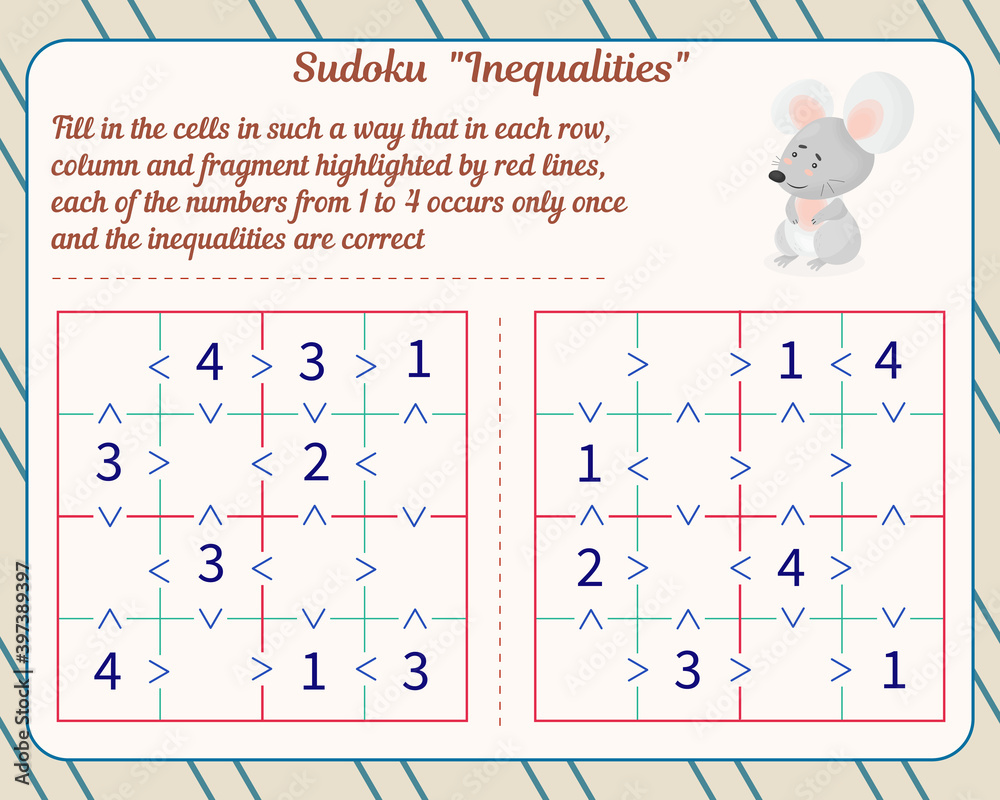 Logic game for children and adults. Inequality Sudoku. Development of ...