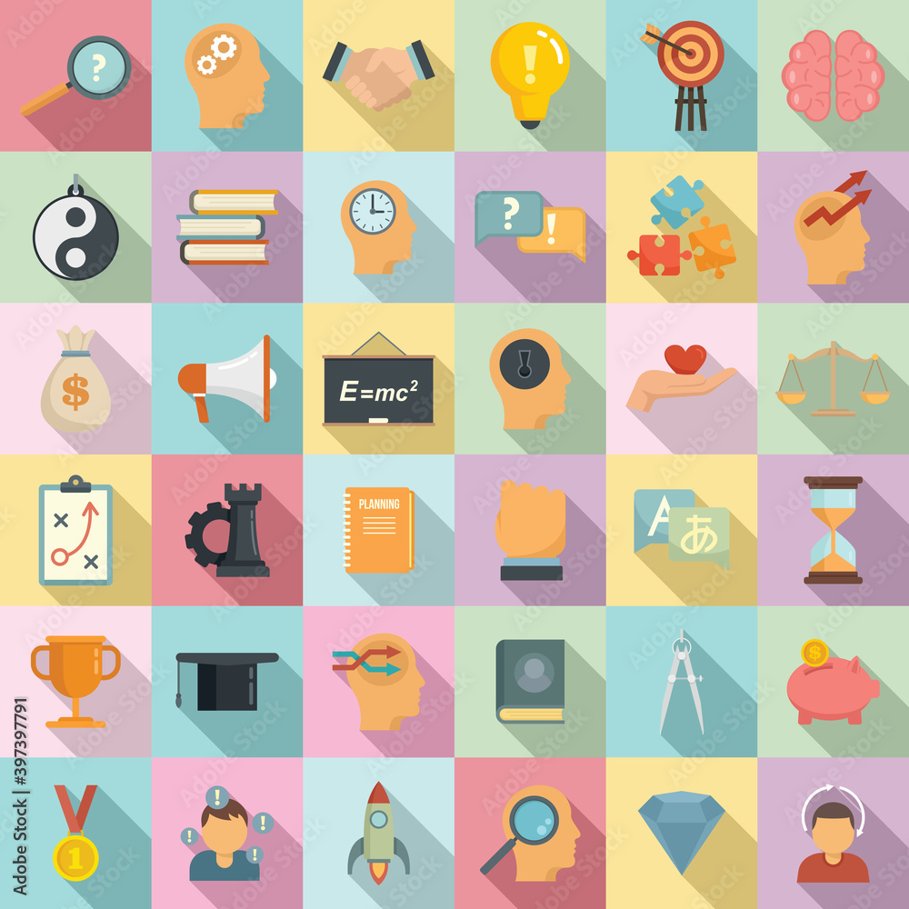 Life skills icons set. Flat set of life skills vector icons for web ...