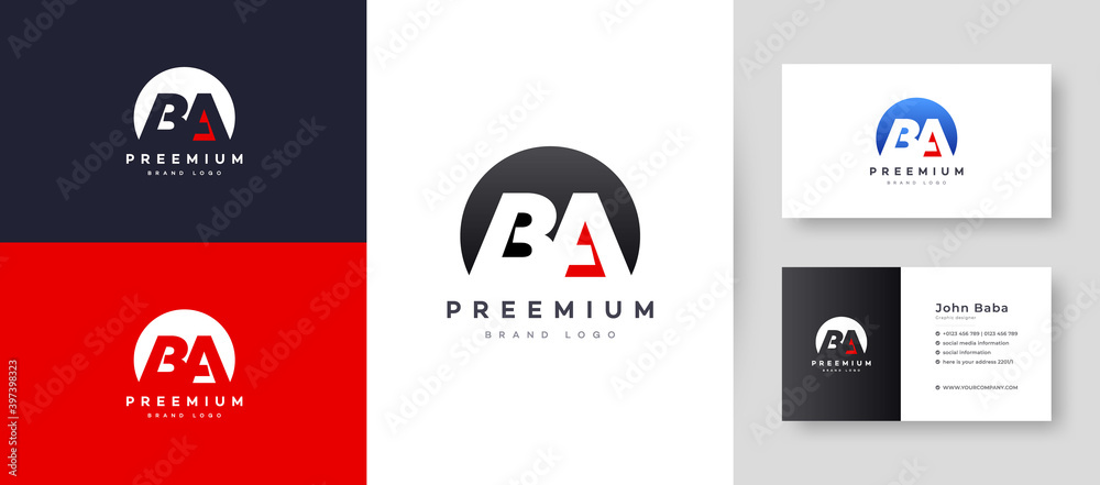 Flat Minimal Initial BA Letter Logo With Premium Business Card Design ...