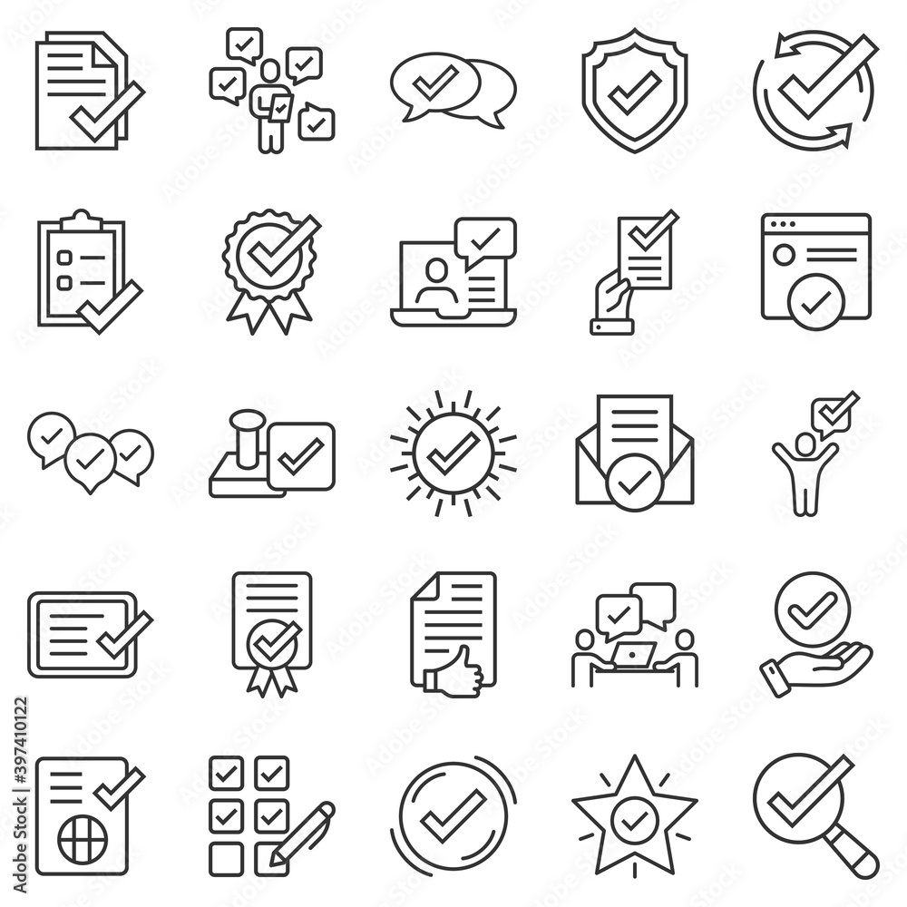 Approve icon set in flat style. Check mark vector illustration on white ...