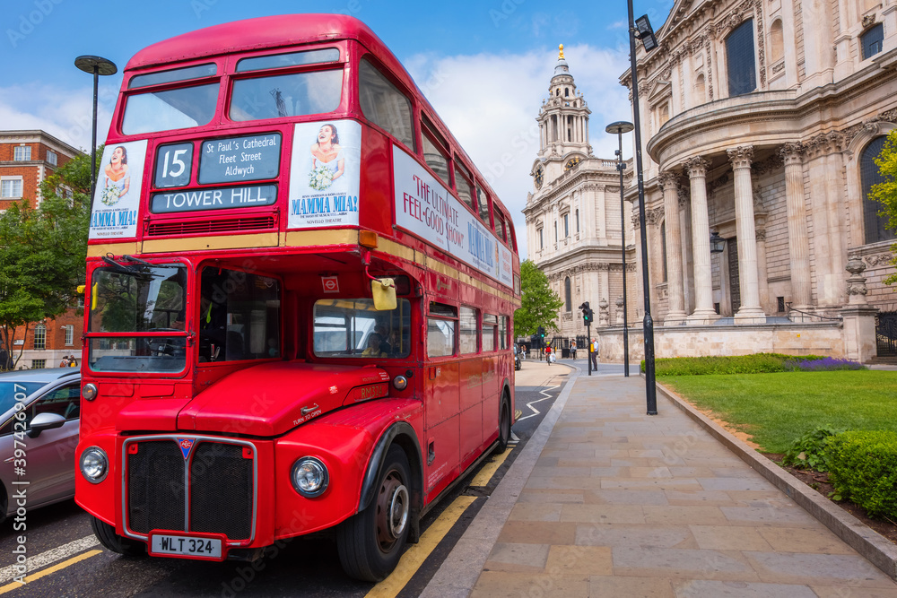 London, Uk - May 23 2018: Old model of classic London Bus with open ...