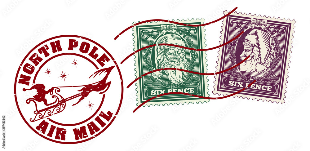 Santa Claus Christmas letter postage stamps and post mark or postmark ...
