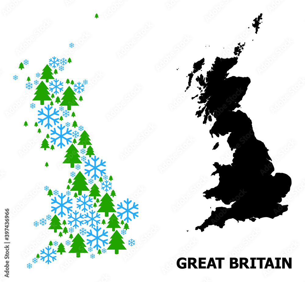 Vector mosaic map of Great Britain created for New Year, Christmas, and ...