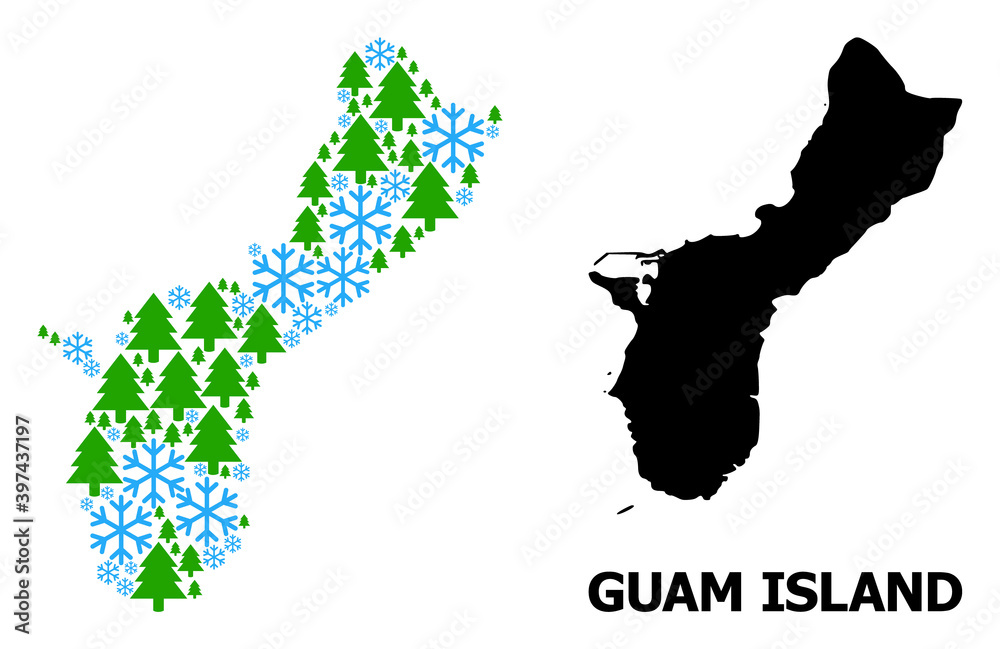 Vector mosaic map of Guam Island designed for New Year, Christmas, and ...