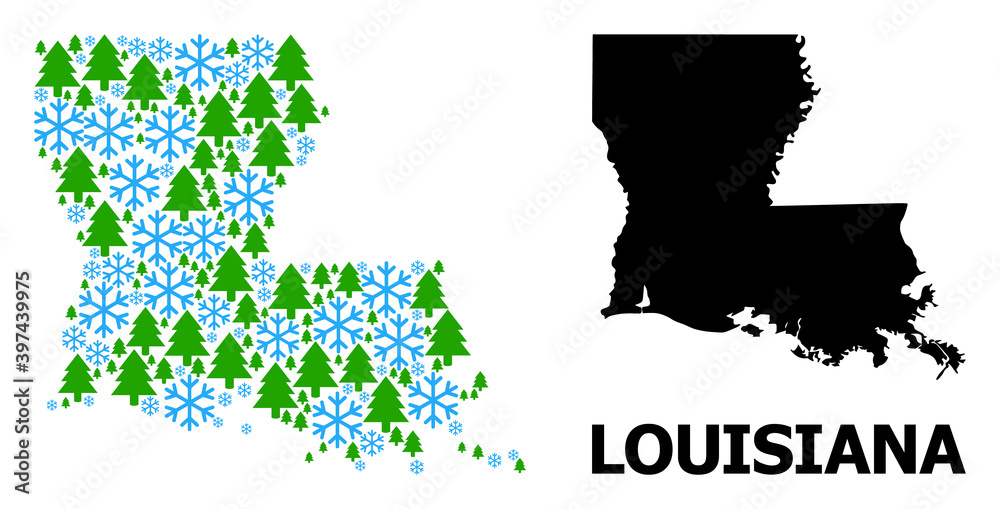 Vector mosaic map of Louisiana State designed for New Year, Christmas ...