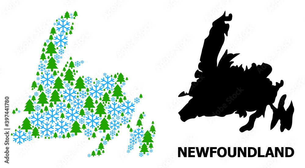 Vector mosaic map of Newfoundland Island designed for New Year ...