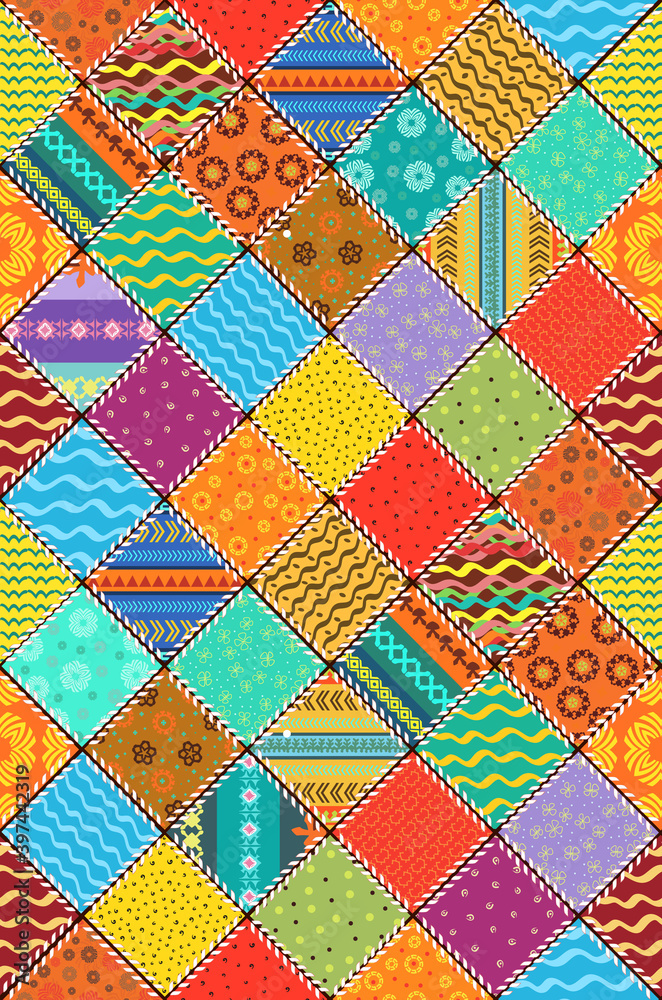 Colorful patchwork quilt pattern. seamless texture with geometri Stock ...
